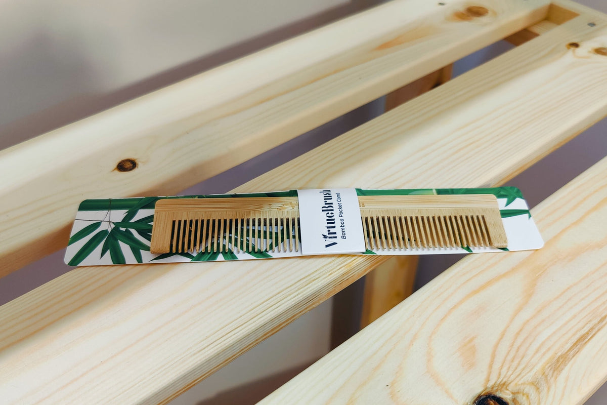 VirtueBrush Bamboo Pocket Hair Comb Natural, Non static